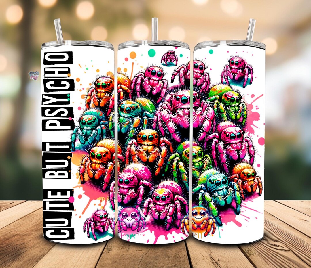 Halloween Neon Jumping Spider Tumbler Wrap PNG Cute but Psycho Jumping ...