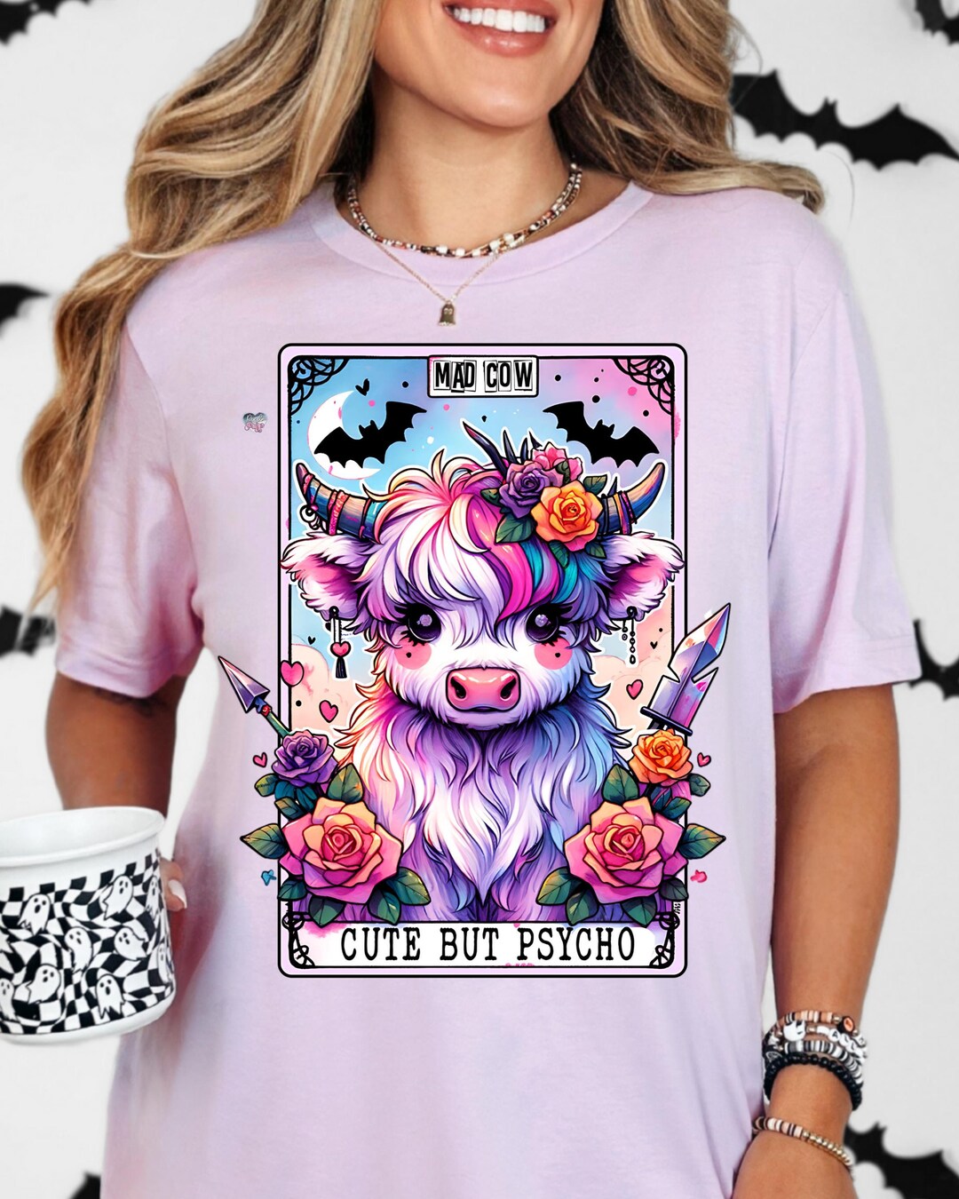 Pastel Goth Baby Highland Cow Tarot Card Png Cute but Psycho Halloween ...