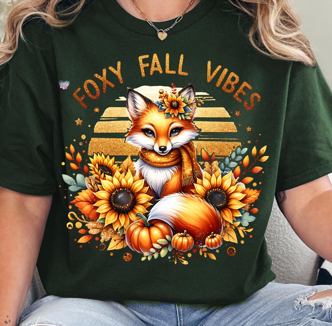 Autumn Fox Sunflowers PNG Foxy Fall Vibes PNG Glittery Pumpkins Leaves ...