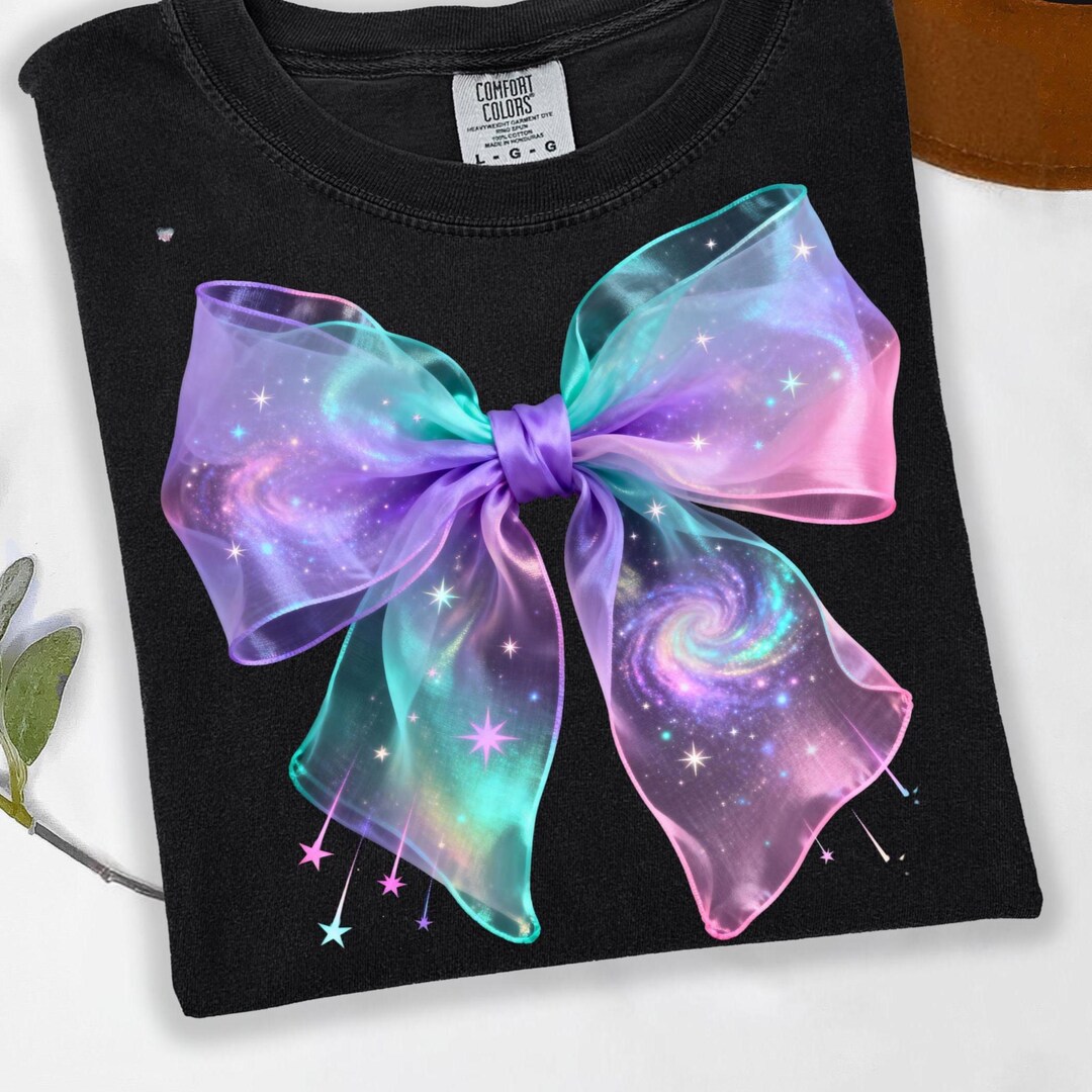Cosmic Chiffon Bow PNG, Galaxy Pastel Bow Clipart, Celestial Coquette ...