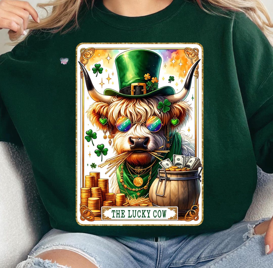 St. Patrick's Day Highland Cow Tarot Card PNG, the Lucky Cow Design ...