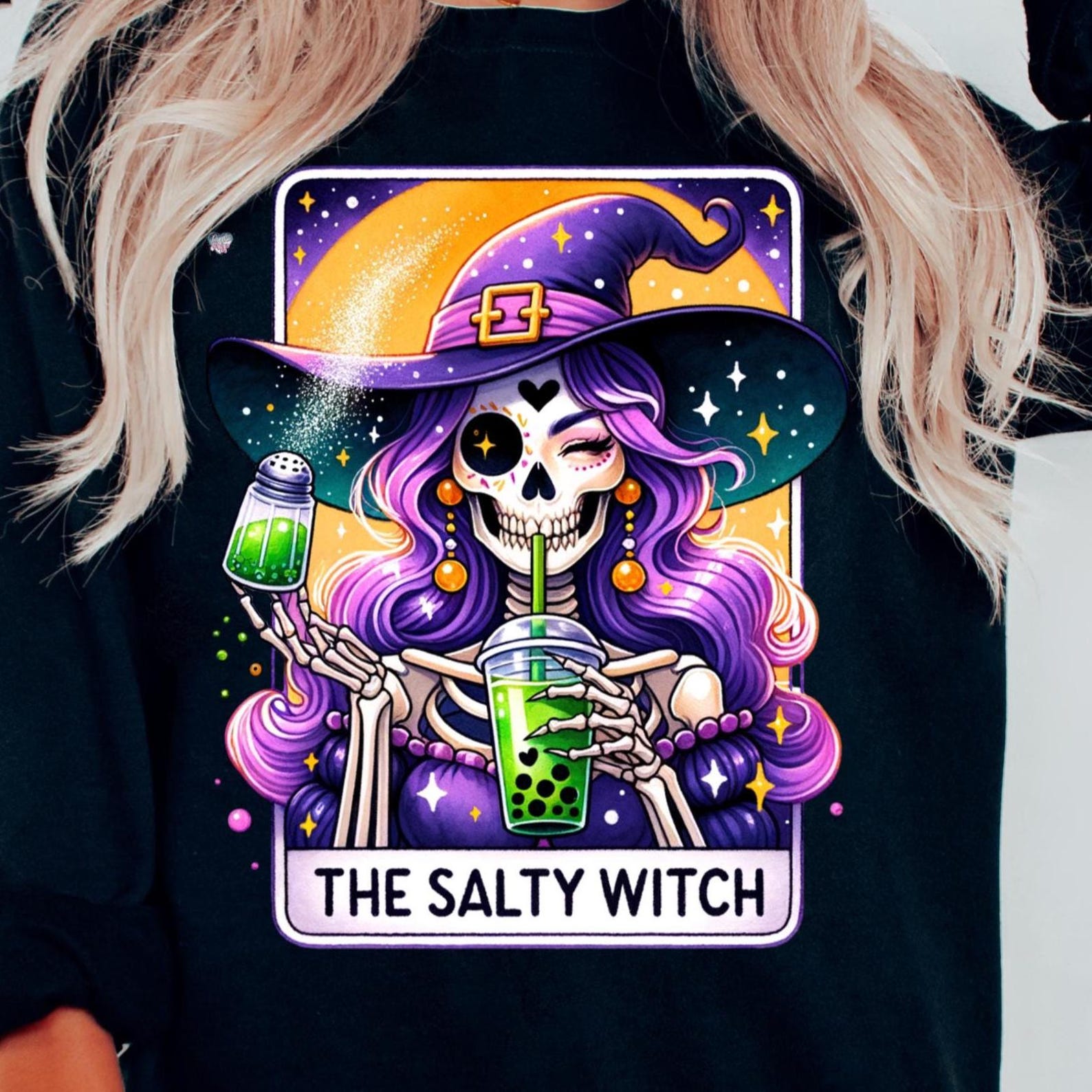 The Salty Witch Tarot Card PNG Sassy Skeleton Witch Halloween Clipart ...
