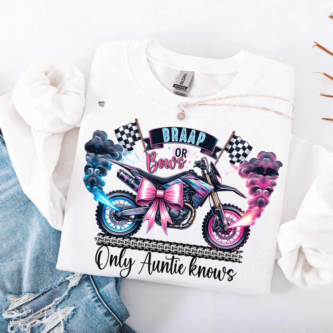 BRAAP or Bows Auntie Gender Reveal Party Shirt Motorcycle PNG Baby Shower Gift Motorbike Clipart ...
