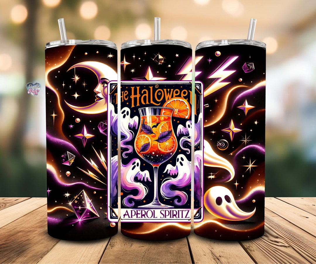 Aperol Spritz Halloween Tarot Card 20oz Skinny Tumbler Wrap Signature Cocktail Drink Clipart PNG ...