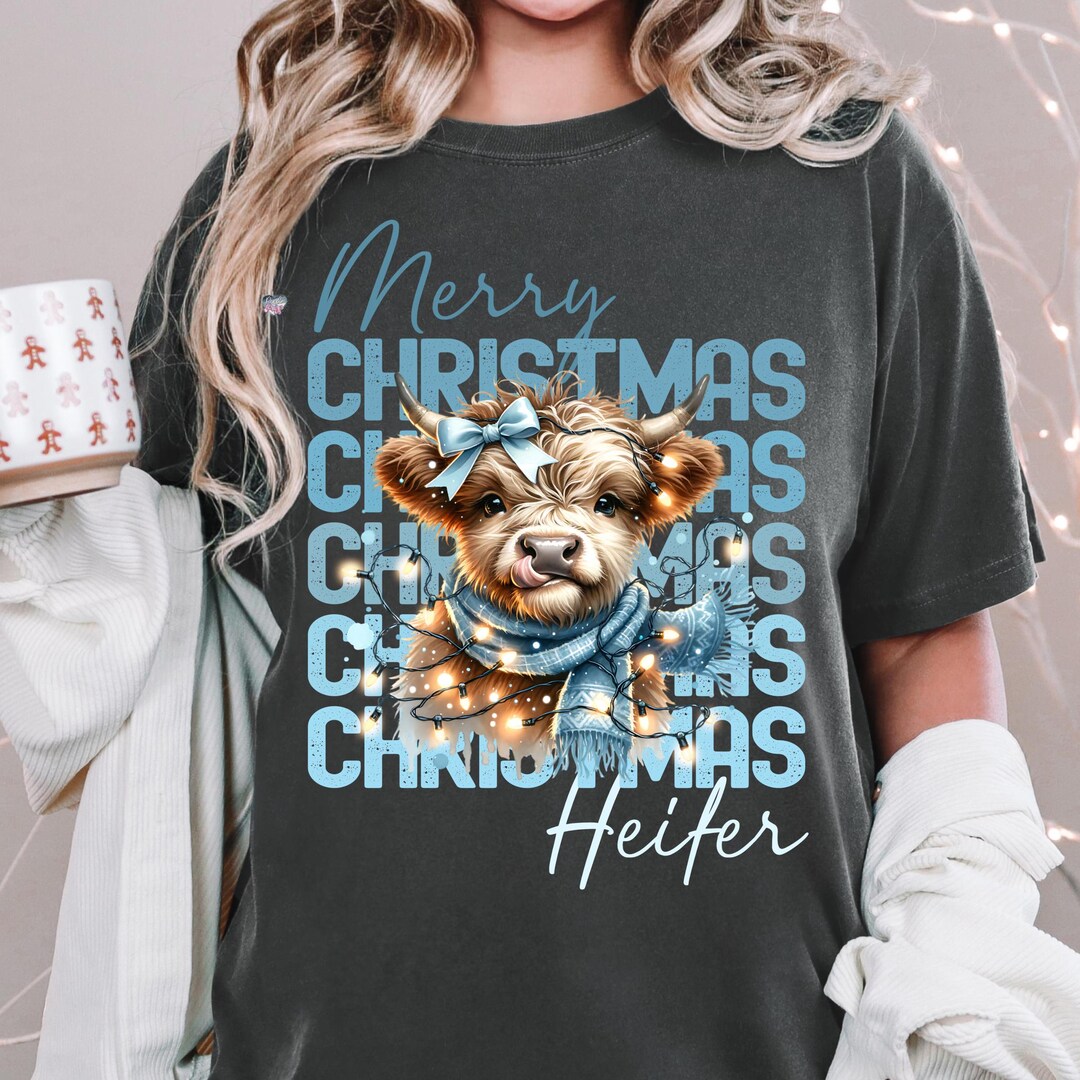Merry Christmas Heifer PNG Baby Highland Cow Shirt PNG Sublimation ...