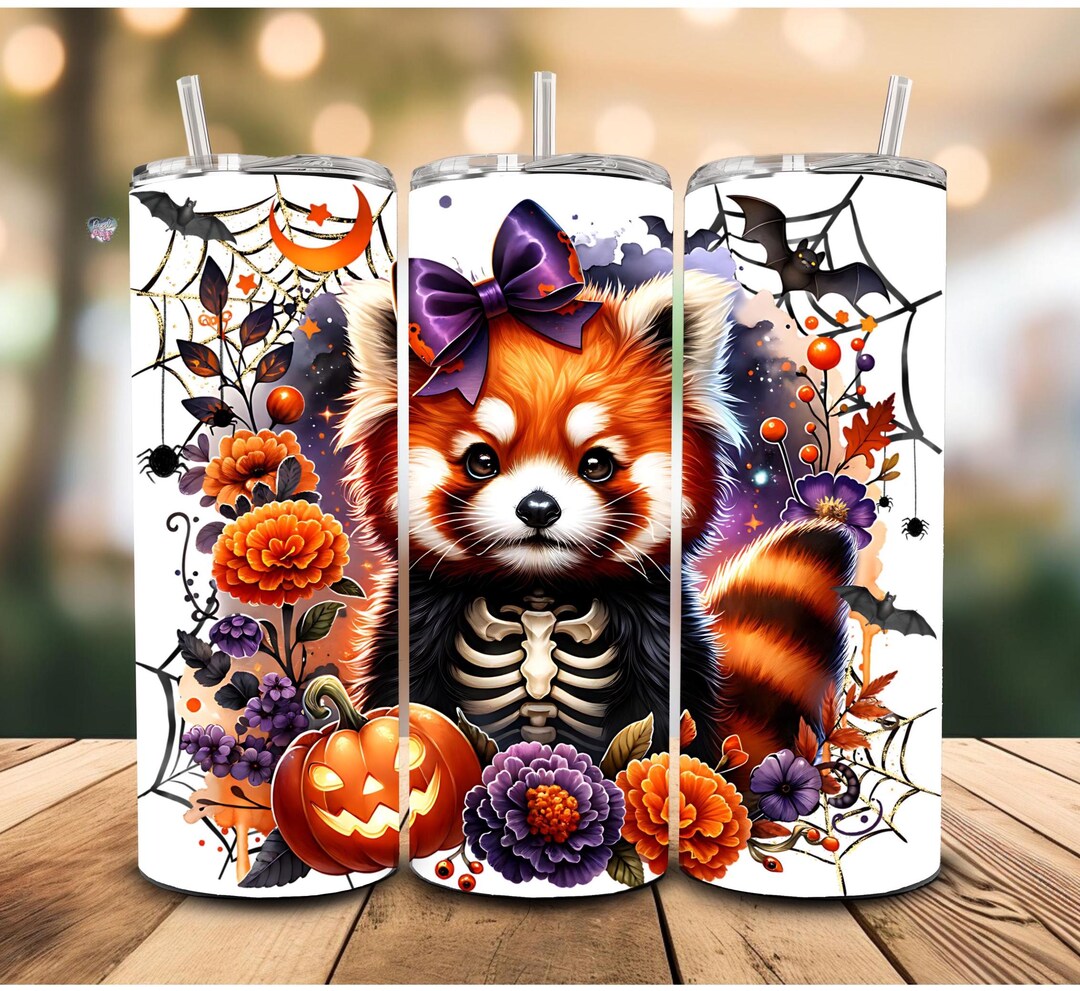 Red Panda Halloween Coquette Skeleton 20 Oz Skinny Tumbler Wrap Png ...