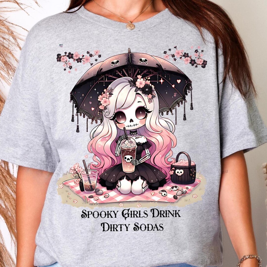 Spooky Girls Drink Dirty Sodas PNG, Spring Goth Skeleton Babe Clipart ...