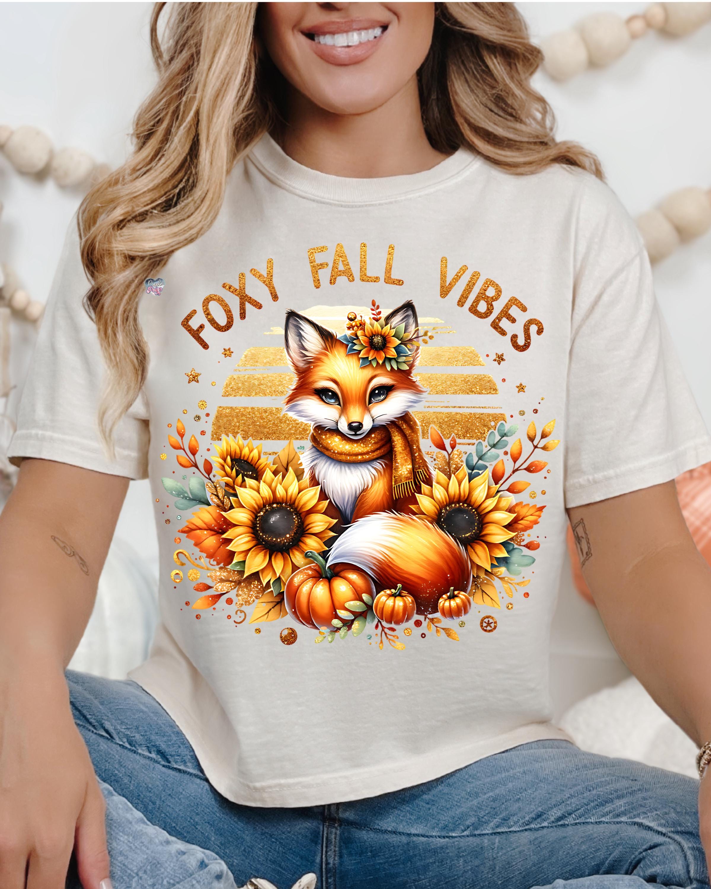 Autumn Fox Sunflowers PNG Foxy Fall Vibes PNG Glittery Pumpkins Leaves ...