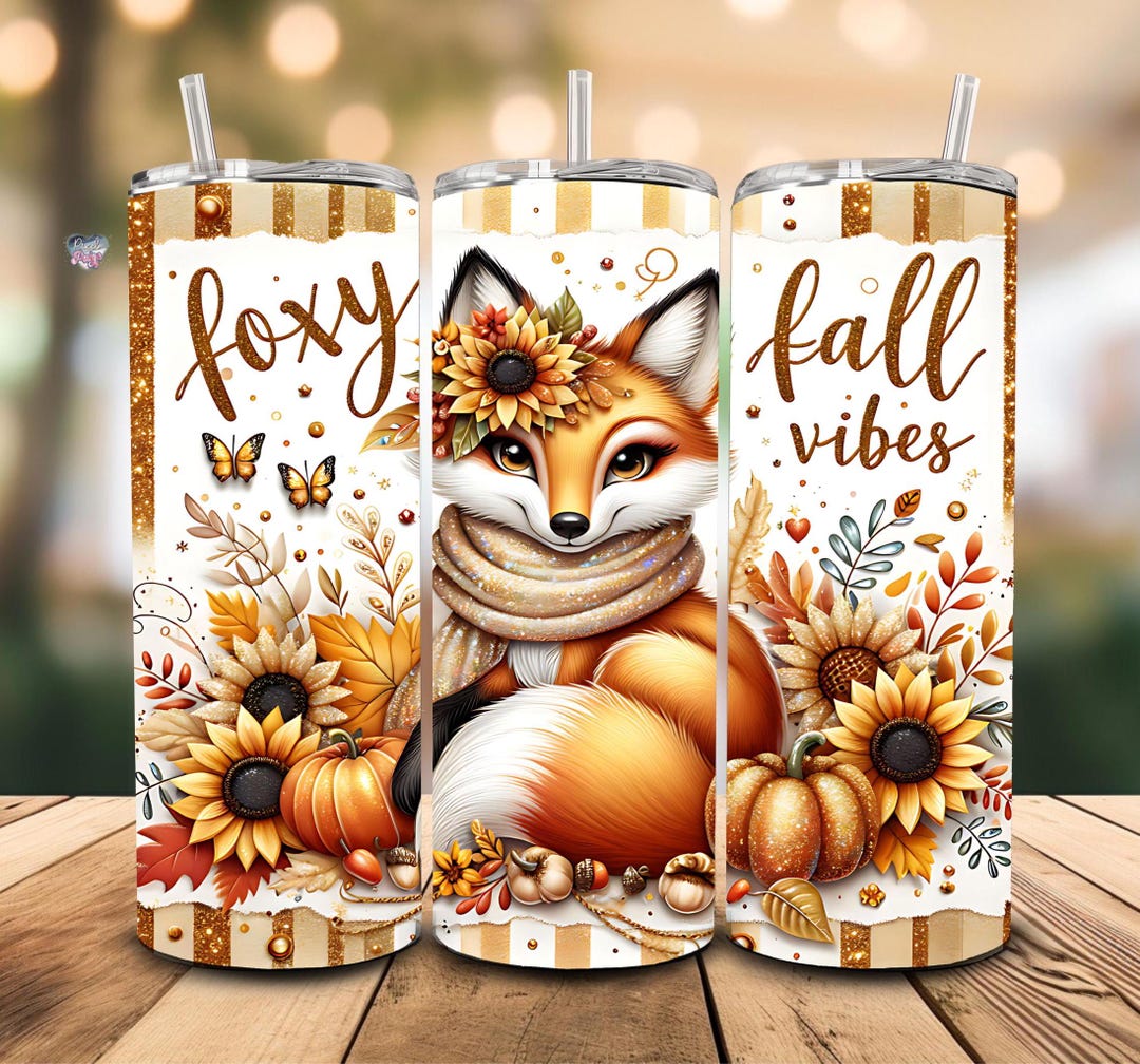 Autumn Fox Sunflowers Tumbler Wrap PNG Foxy Fall Vibes 20 Oz Skinny ...