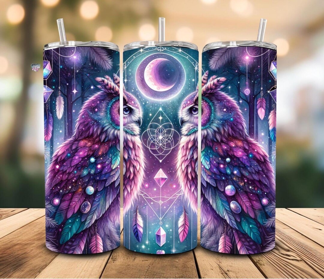 Cosmic Owl 20oz Skinny Tumbler Wrap PNG Galaxy Owl Sublimation Design ...