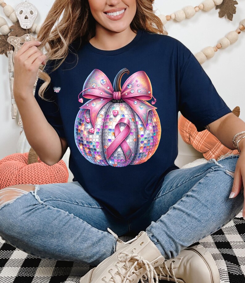 October Pink Ribbon Disco Ball Pumpkin PNG Breast Cancer Awareness PNG ...