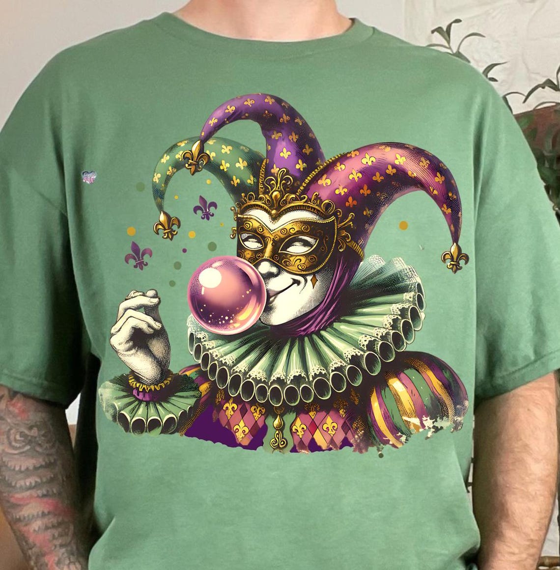 Dark Mardi Gras Jester Blowing Bubble PNG Vintage Evil Harlequin Clown ...