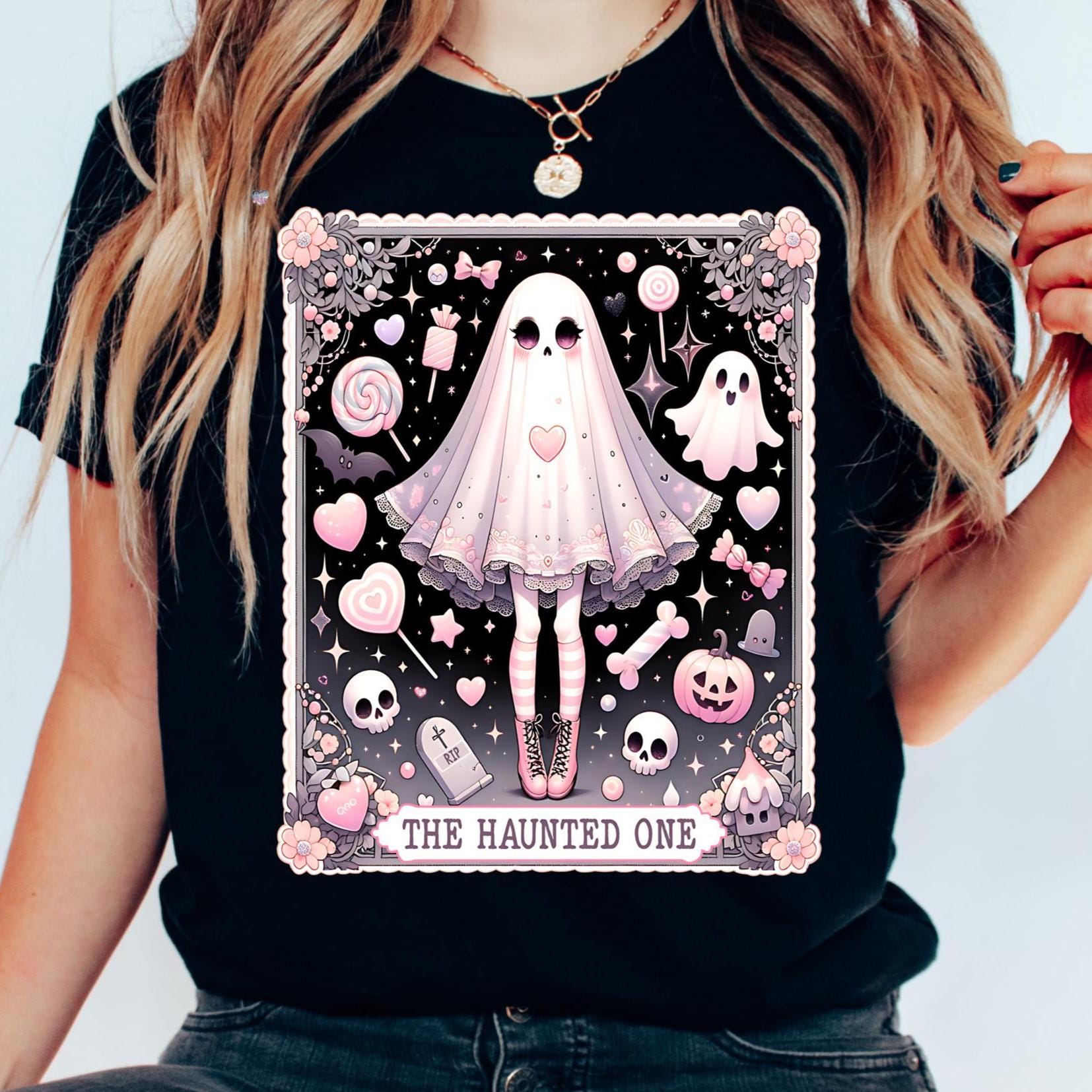 The Haunted One Tarot Card PNG, Cute Ghost Skeleton Sublimation, Pastel ...