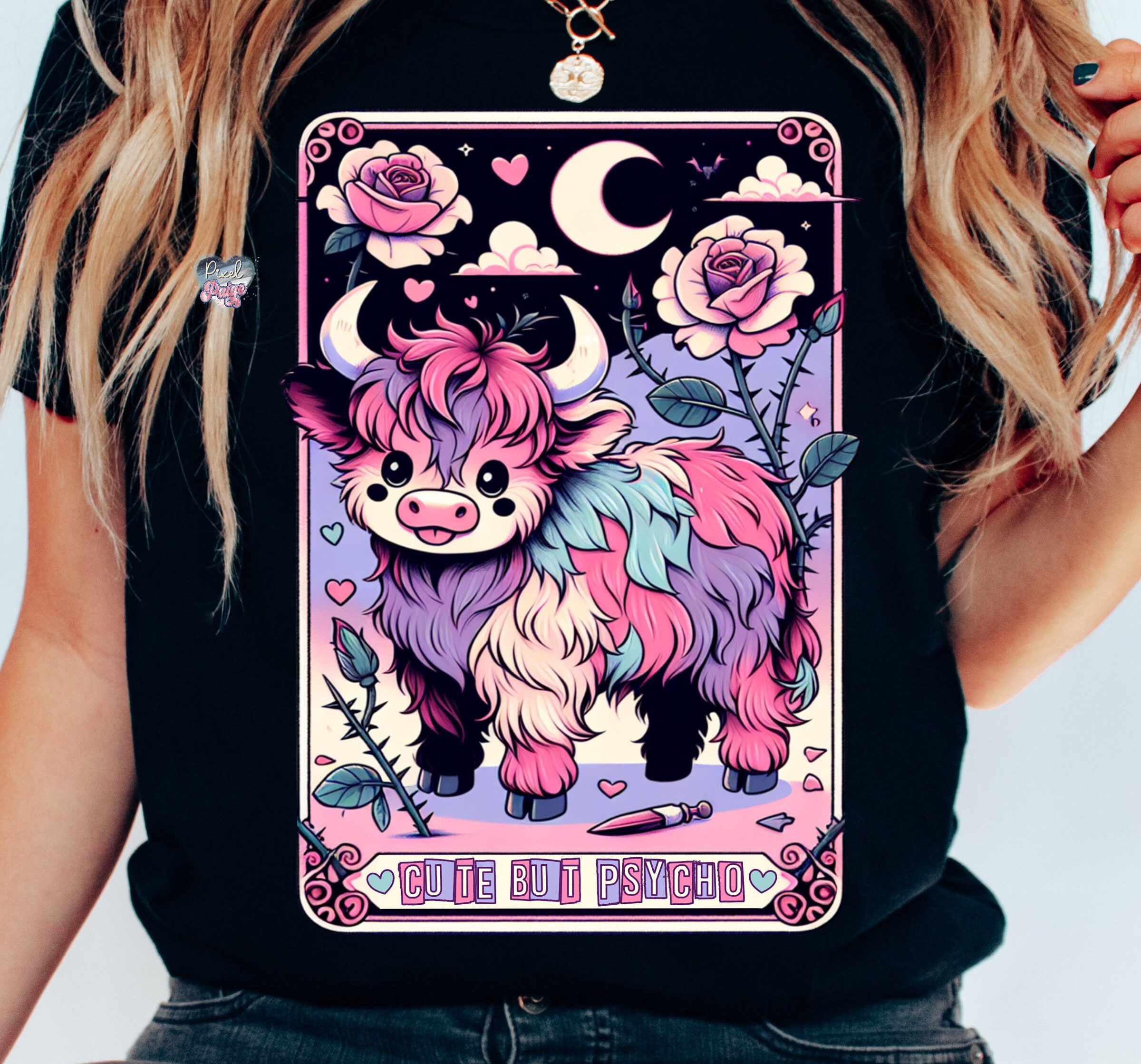 Highland Cow Tarot Card PNG Cute but Psycho Pastel Goth PNG Baby Heifer ...