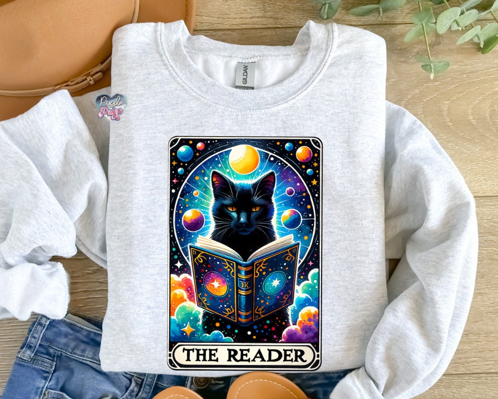 The Reader Cat Tarot Card Clipart Black Cat Tarot Png Book Lover Png ...