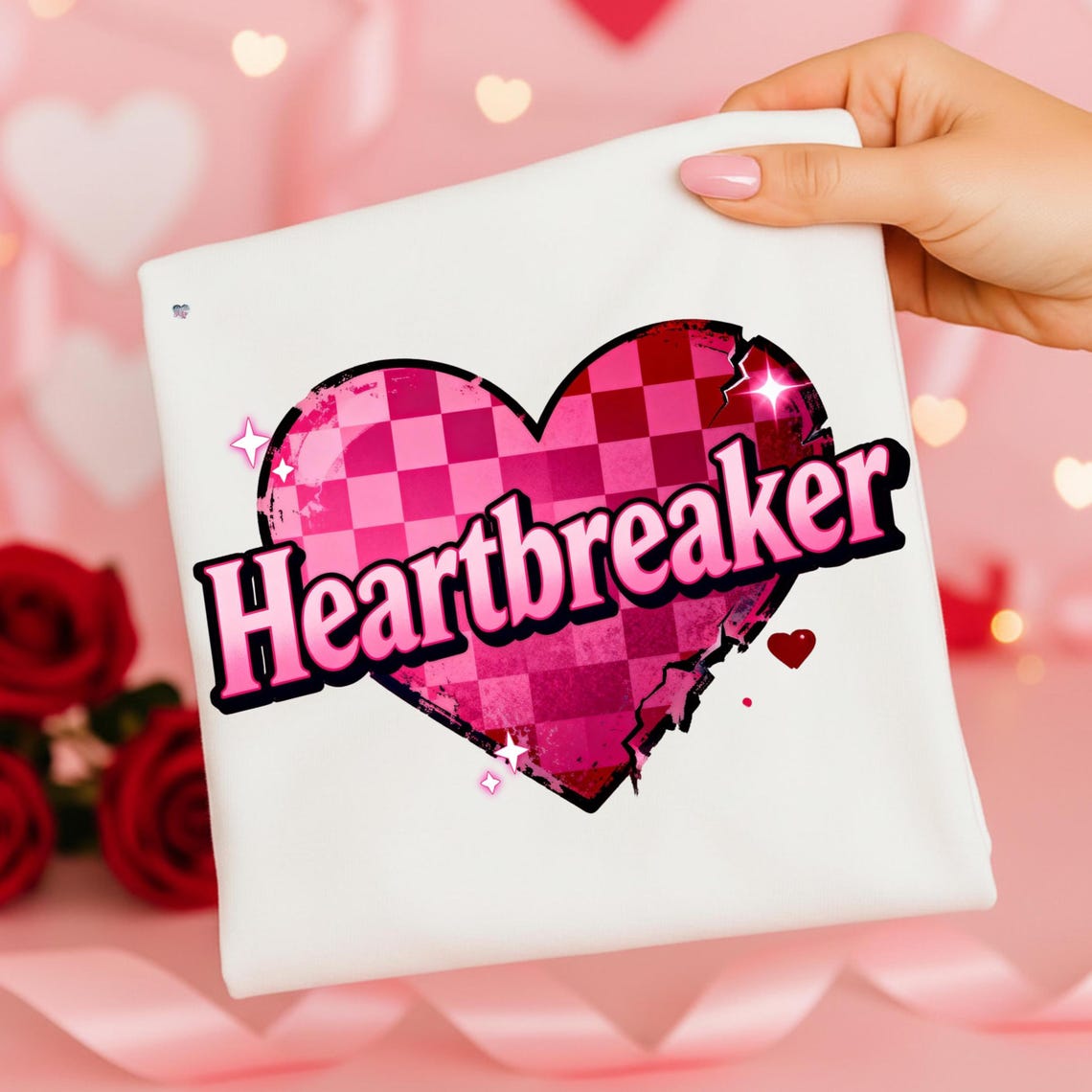 Heartbreaker PNG, Pink Grunge Valentine Text Design, Checkered Heart ...