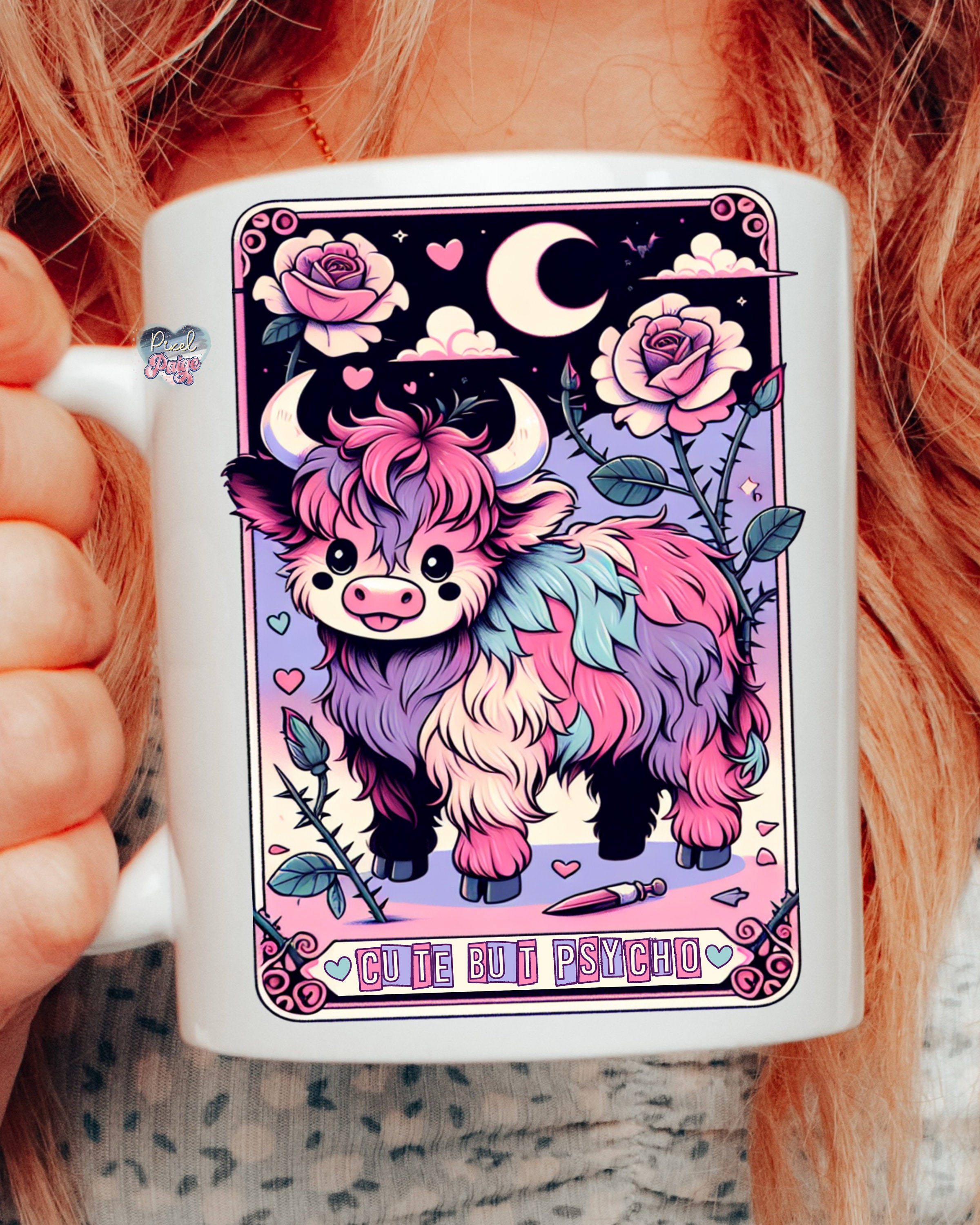 Highland Cow Tarot Card PNG Cute but Psycho Pastel Goth PNG Baby Heifer ...
