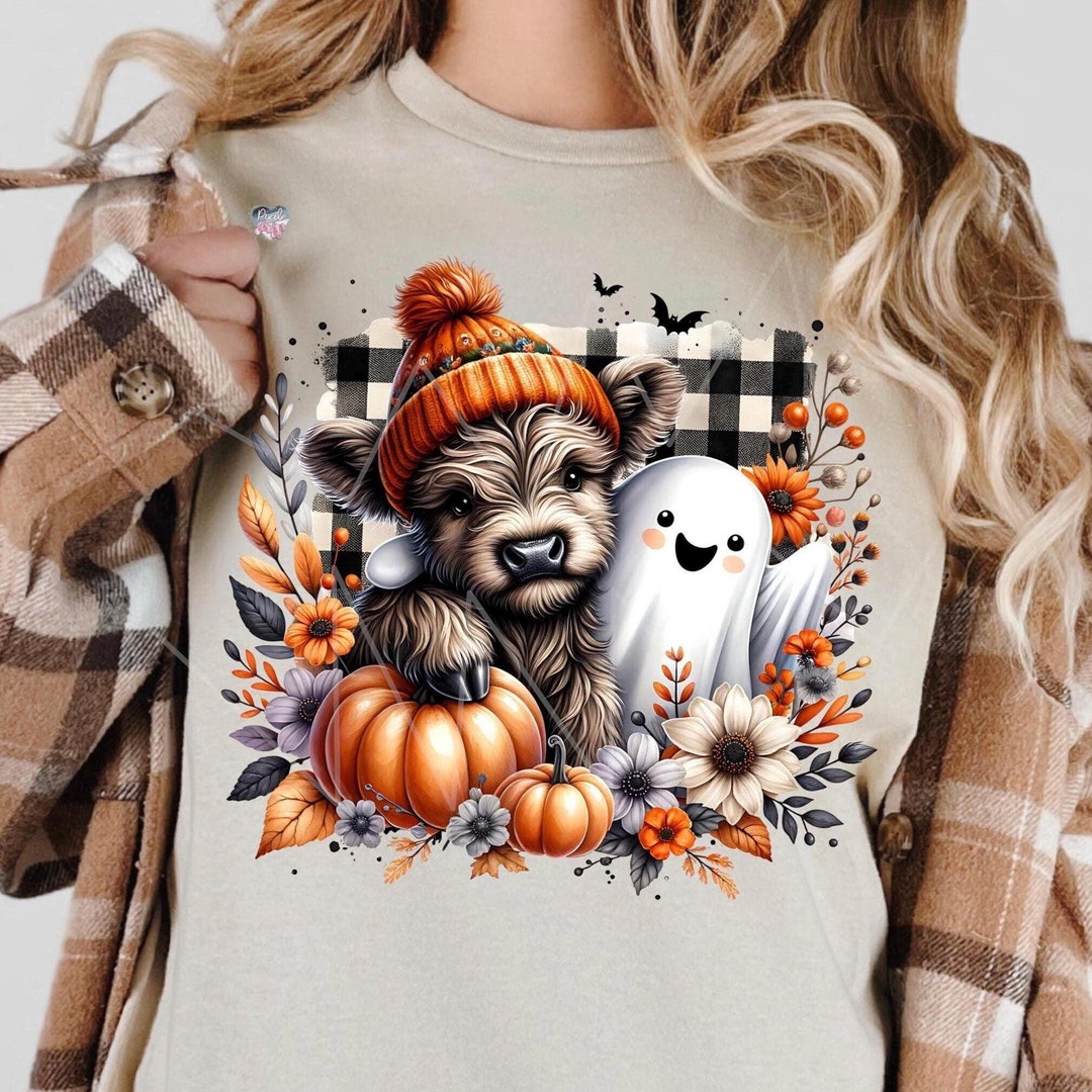 Cute Fall Highland Cow Ghost PNG Spooky Season Autumn Cow Shirt PNG ...