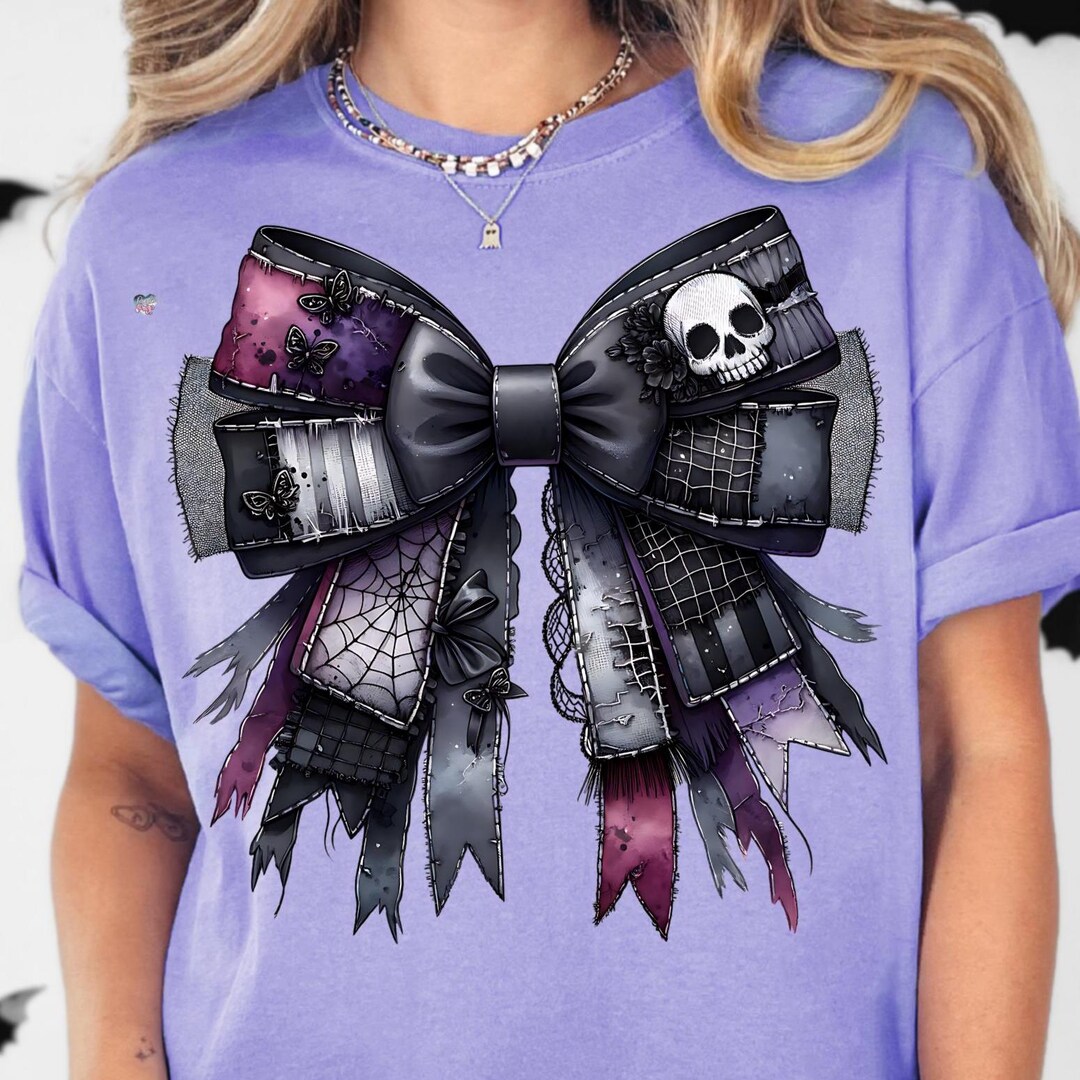 Cursed Gothic Patchwork Coquette Bow PNG, Grunge Halloween Ribbon ...
