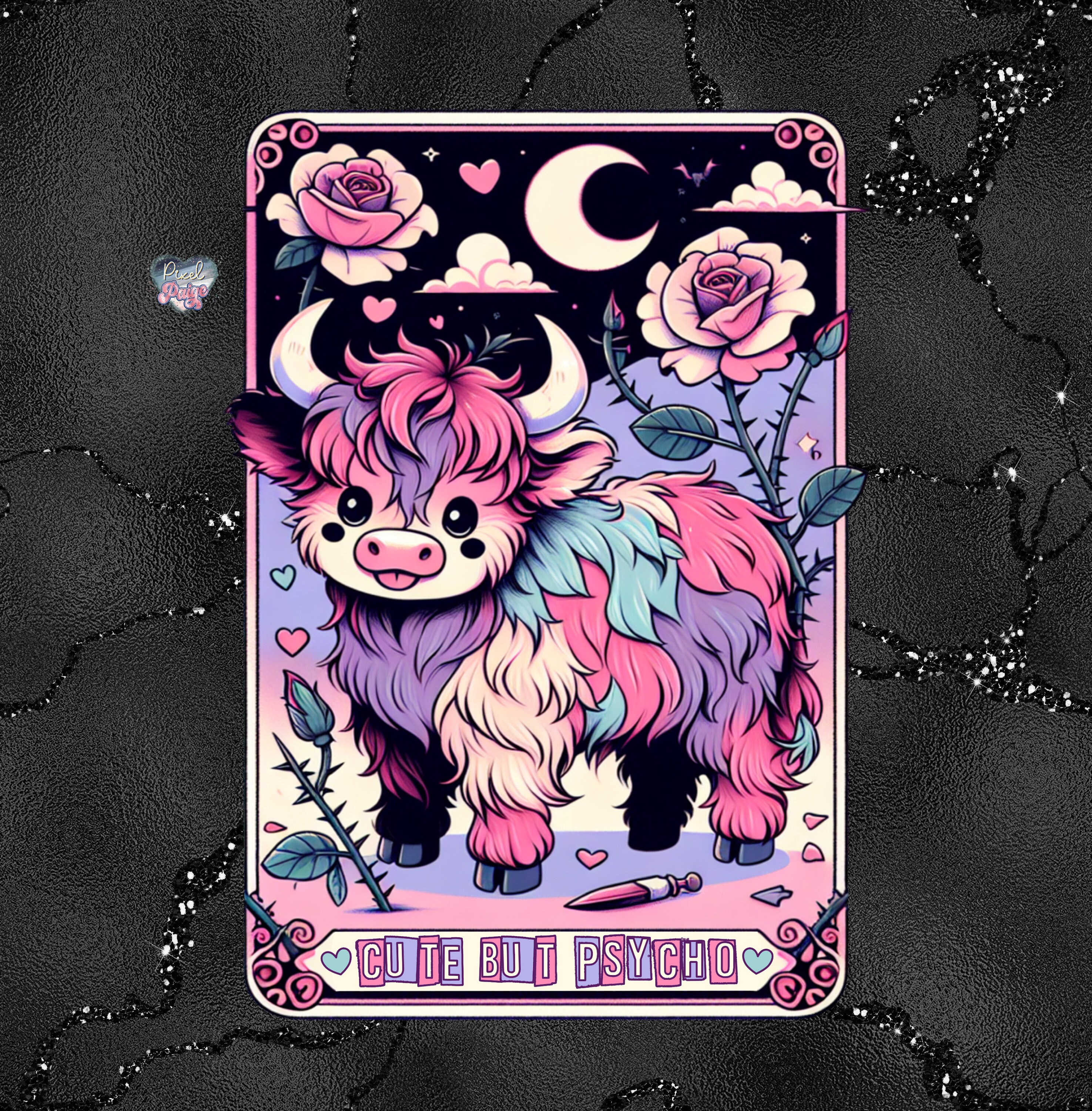 Highland Cow Tarot Card PNG Cute but Psycho Pastel Goth PNG Baby Heifer ...