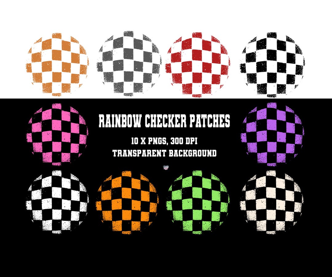Rainbow Checker Patches PNG Bundle Grunge Distressed Retro Checkered Circle Clipart Digital ...