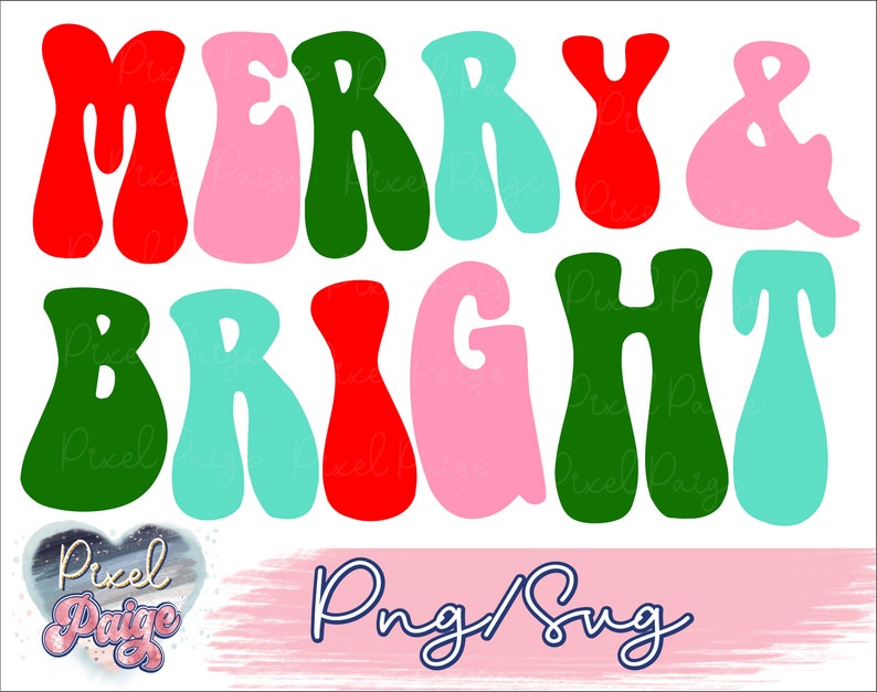 Merry & Bright Retro Wavy Groovy Christmas Png and Svg, Peppermint - Etsy