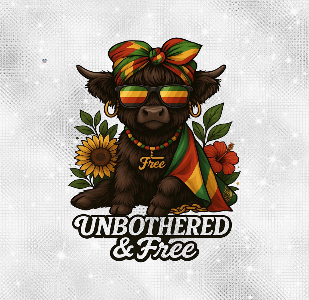 Unbothered & Free Highland Cow PNG Juneteenth Sublimation Afrocentric ...