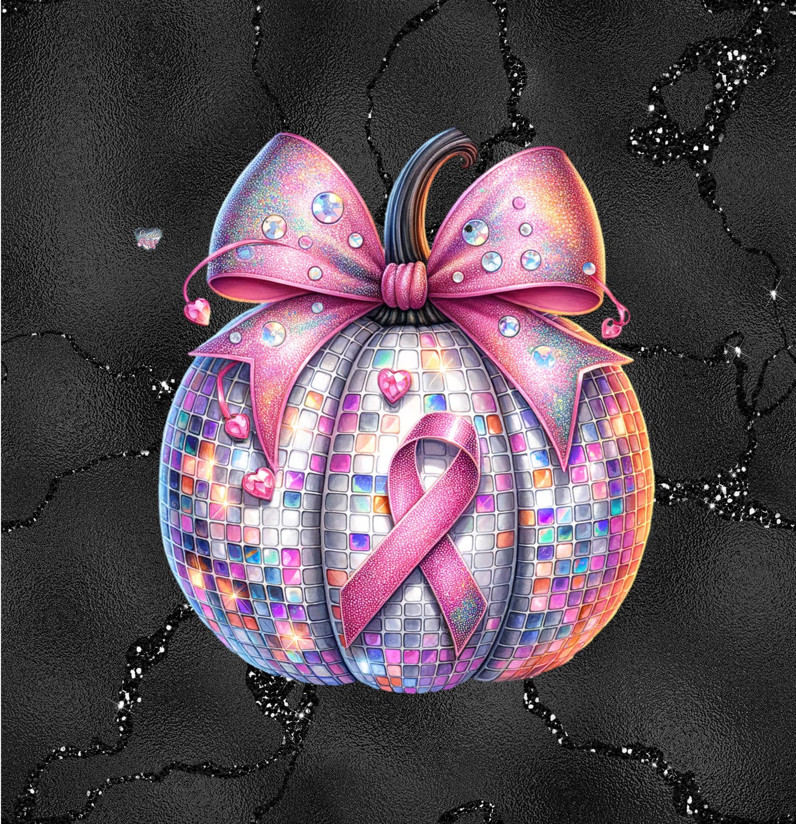 October Pink Ribbon Disco Ball Pumpkin PNG Breast Cancer Awareness PNG ...