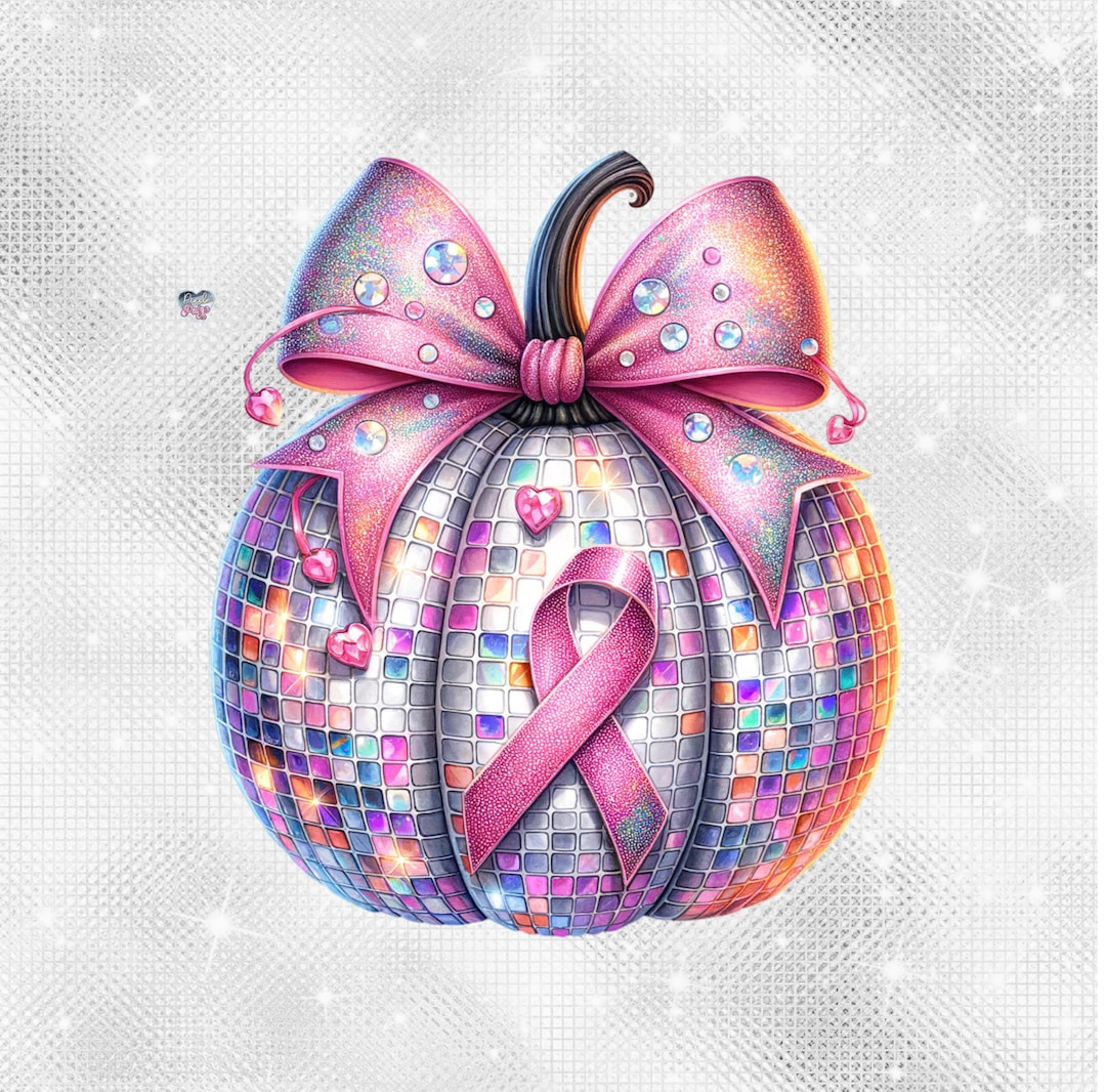 October Pink Ribbon Disco Ball Pumpkin PNG Breast Cancer Awareness PNG ...
