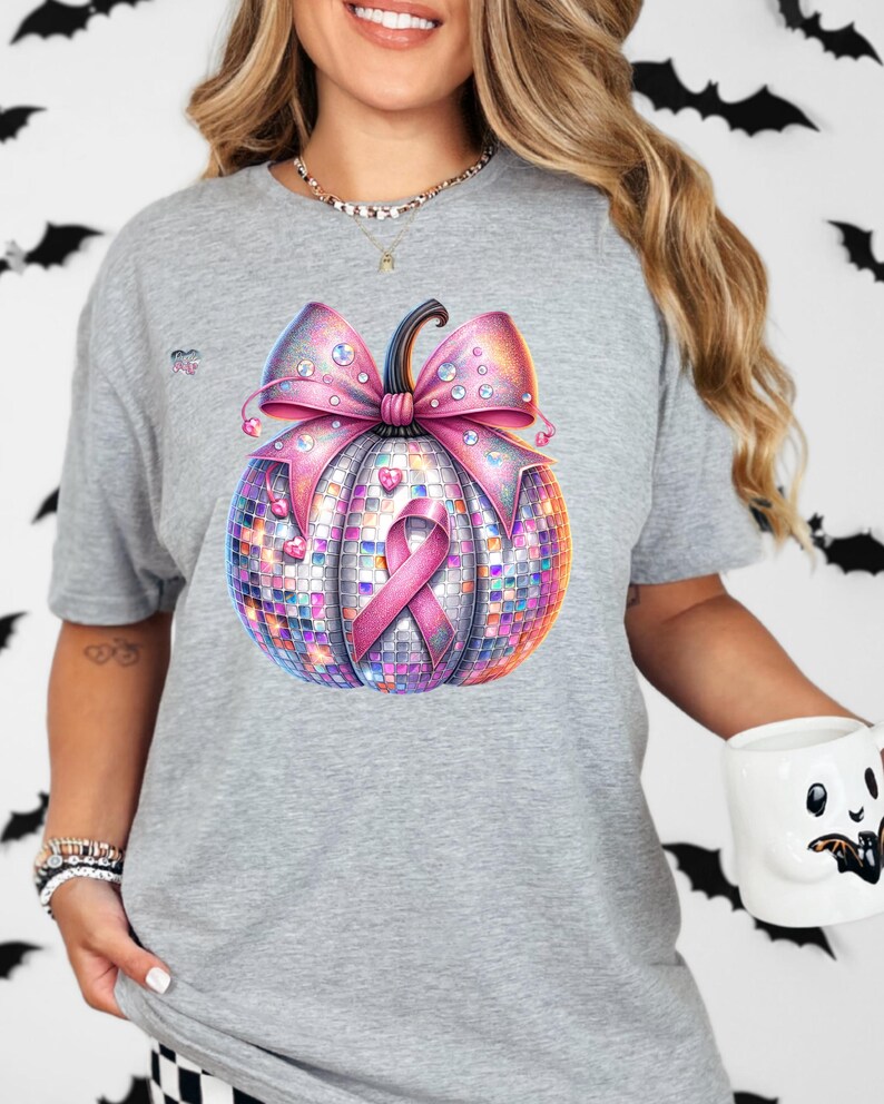 October Pink Ribbon Disco Ball Pumpkin PNG Breast Cancer Awareness PNG ...