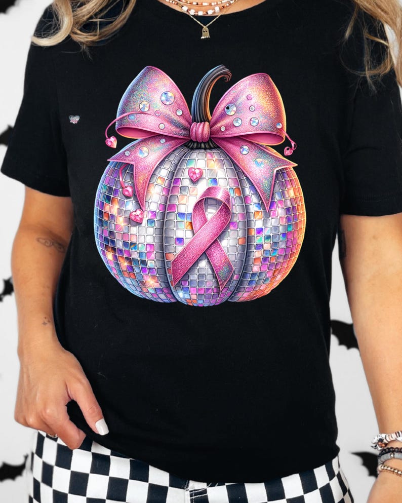 October Pink Ribbon Disco Ball Pumpkin PNG Breast Cancer Awareness PNG ...
