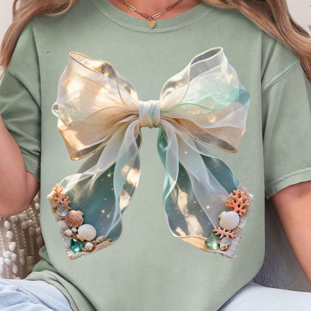 Coastal Seashell Bow PNG, Ocean Chiffon Coquette Bow Clipart, Beachcore ...