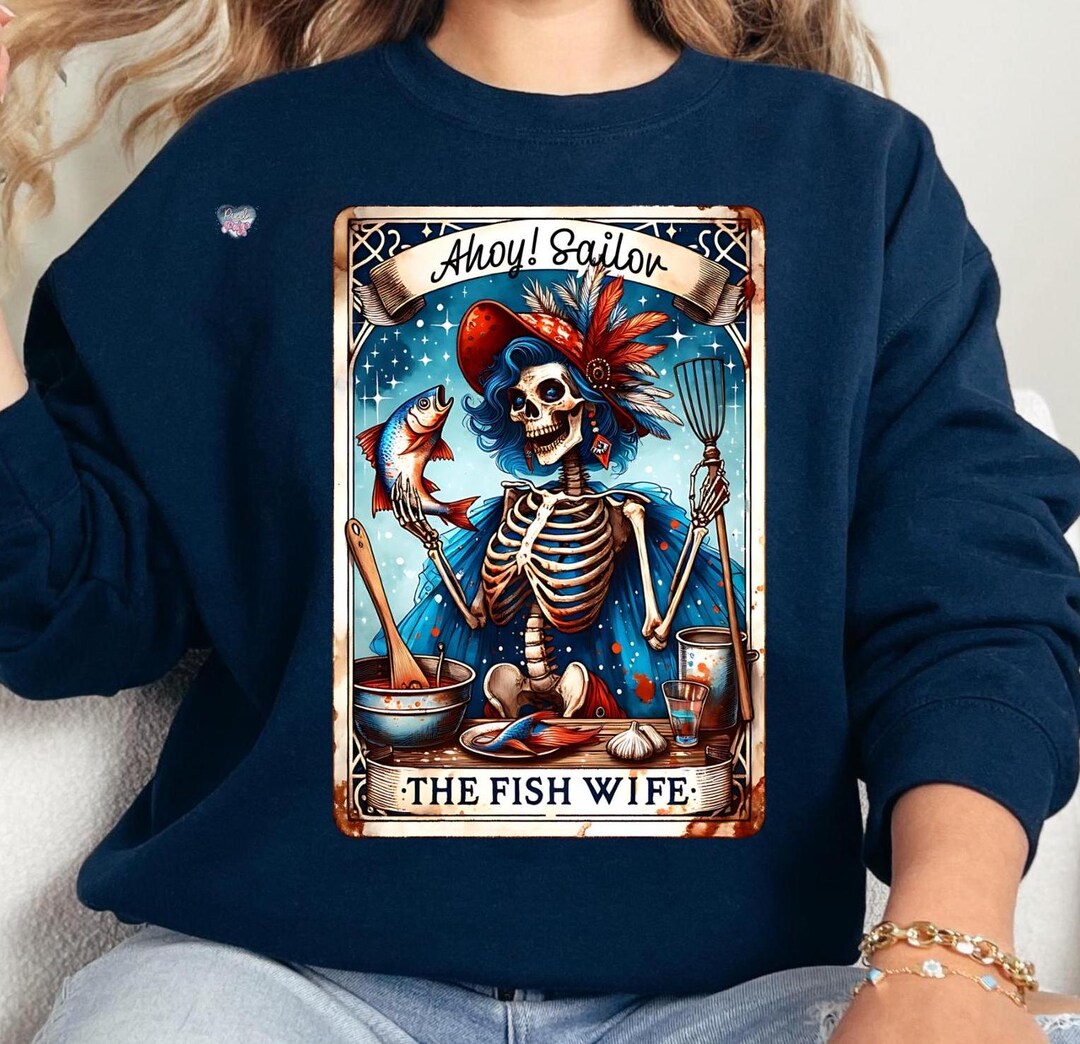 The Fish Wife Skeleton Tarot Card PNG Rustic Vintage Nautical Fisherman ...