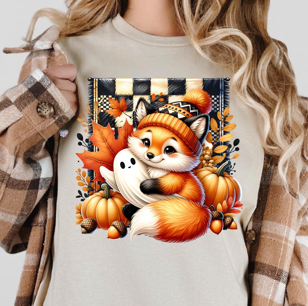 Cute Fall Fox Ghost PNG Spooky Season Autumn Fox Shirt PNG Halloween ...
