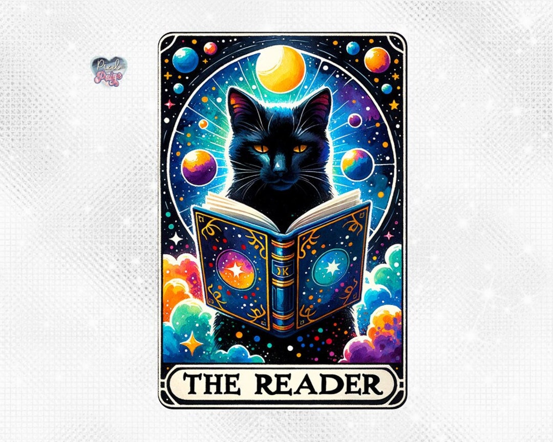 The Reader Cat Tarot Card Clipart Black Cat Tarot Png Book Lover Png ...