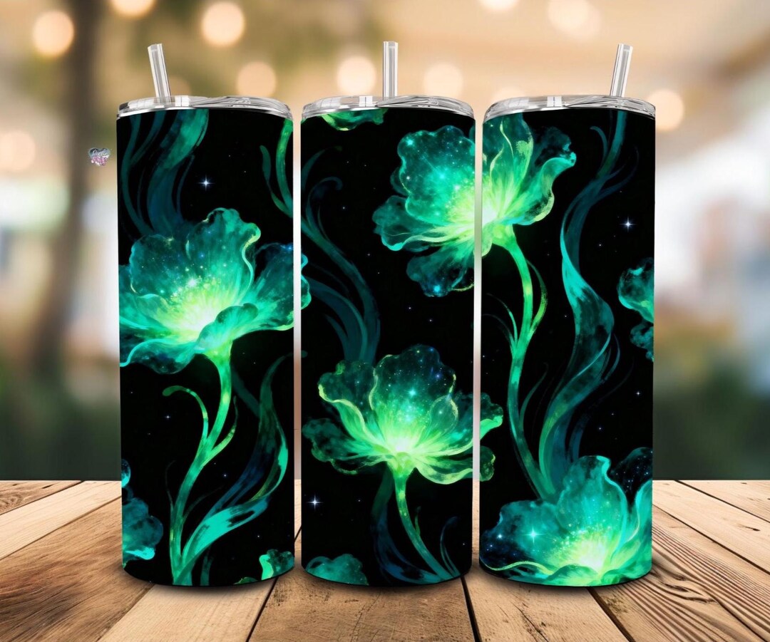 Bioluminescent Cosmic Flora Tumbler Wrap PNG 20oz Skinny Glow Flower ...