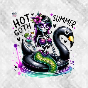 Hot Goth Summer PNG, Summerween Skeleton Mermaid Clipart, Sassy ...