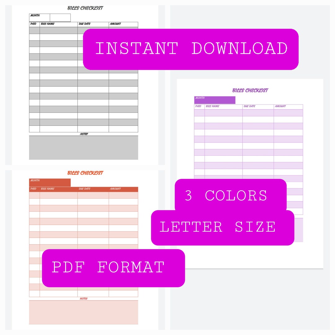 Bill Personal Checklist - Etsy