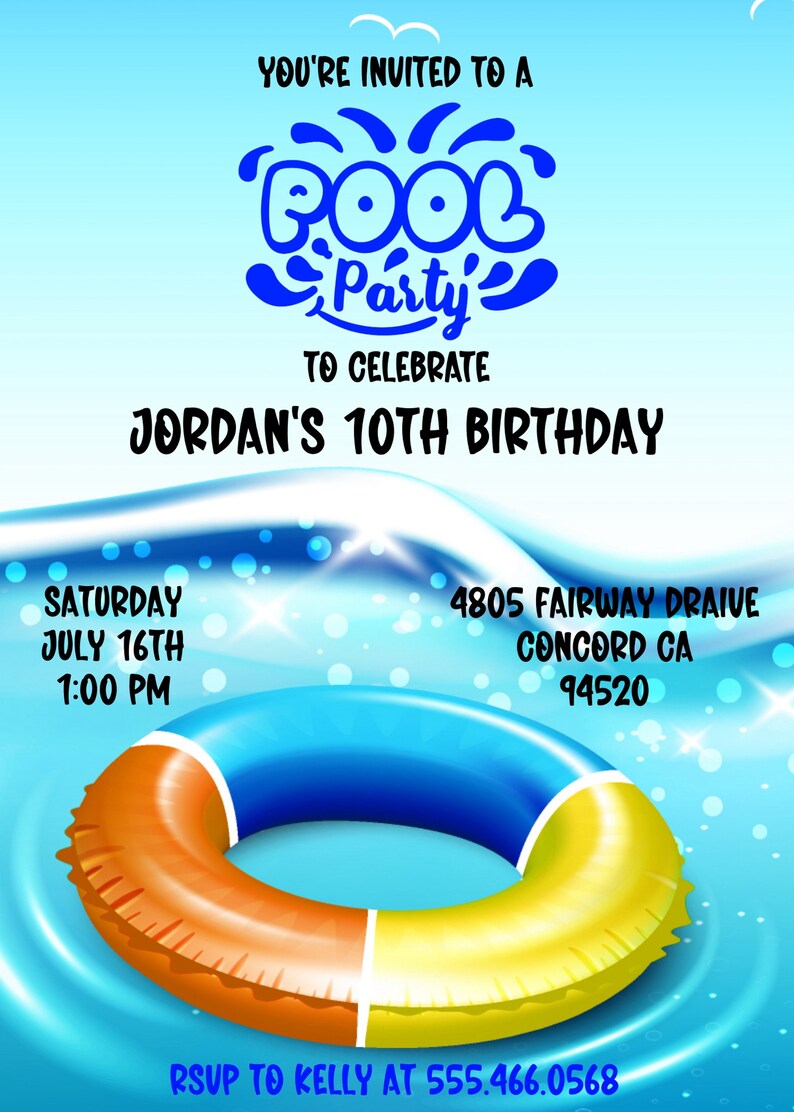 EDITABLE Pool Party Birthday Invitation, Pool Party Invitation, Pool ...