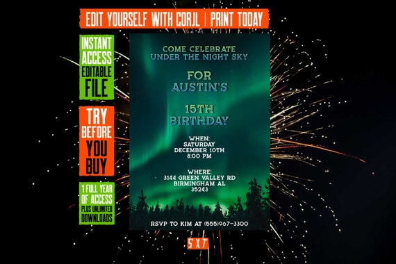 Editable Come Celebrate Under the Northern Lights Birthday - Etsy