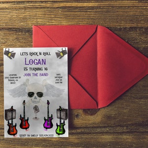 Rockstar Rock and Roll Guitar Themed Birthday Invitation Editable ...