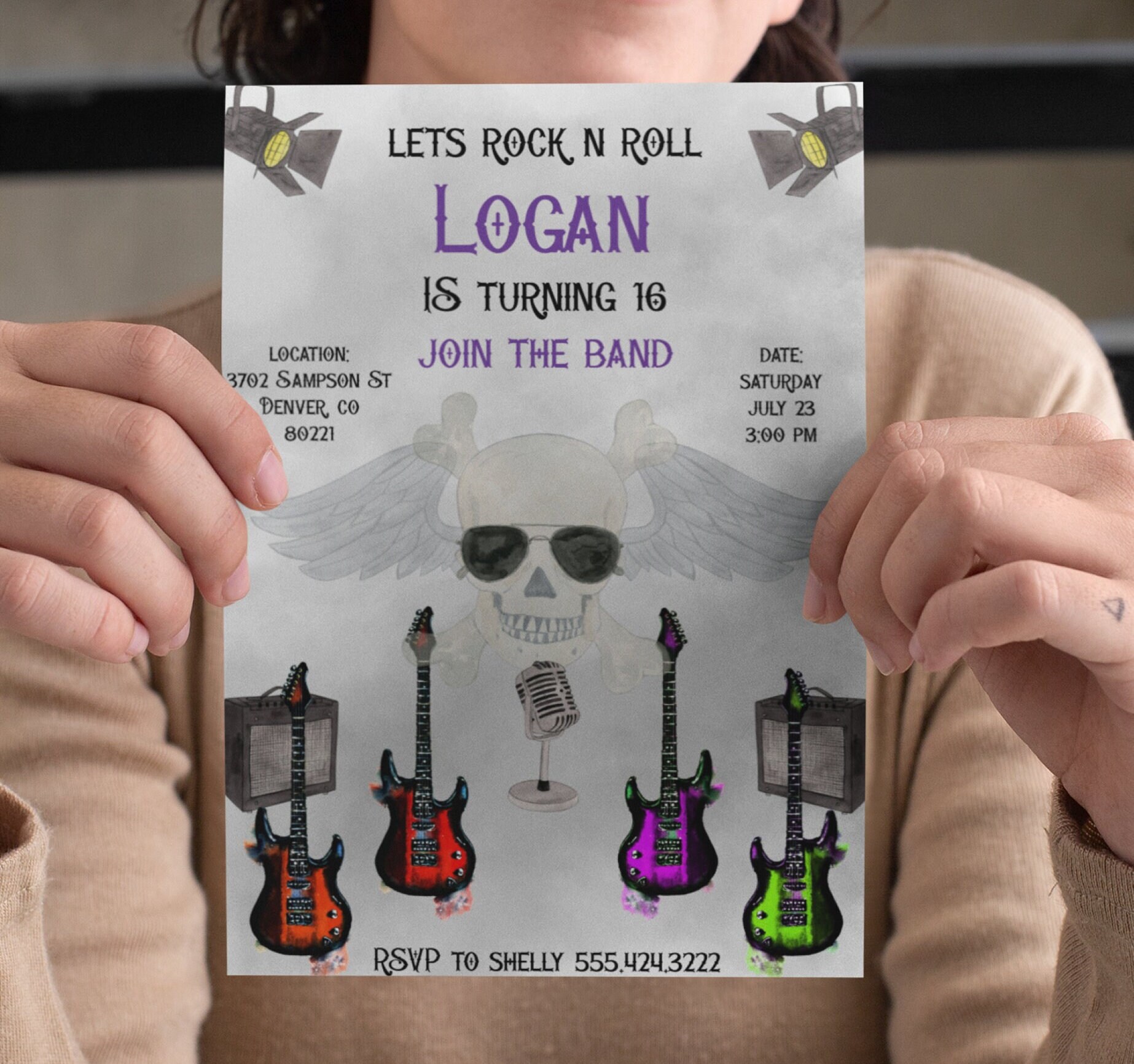 Rockstar Rock and Roll Guitar Themed Birthday Invitation Editable ...