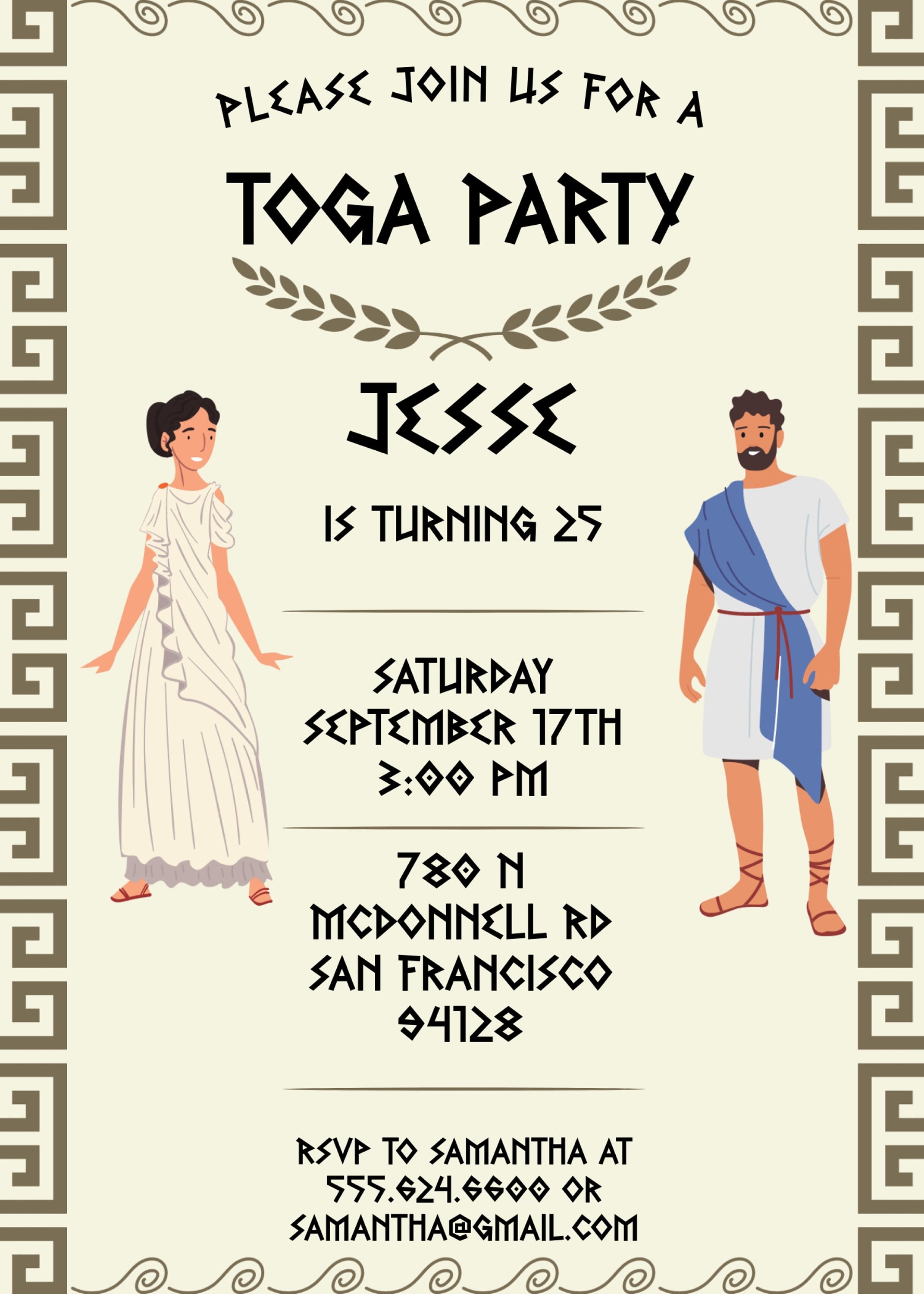 Editable Toga Party Birthday Party Invitations With Thank You Card ...