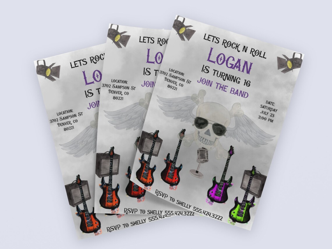 Rockstar Rock and Roll Guitar Themed Birthday Invitation Editable ...
