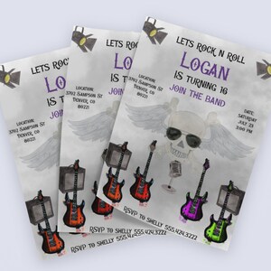 Rockstar Rock and Roll Guitar Themed Birthday Invitation Editable ...