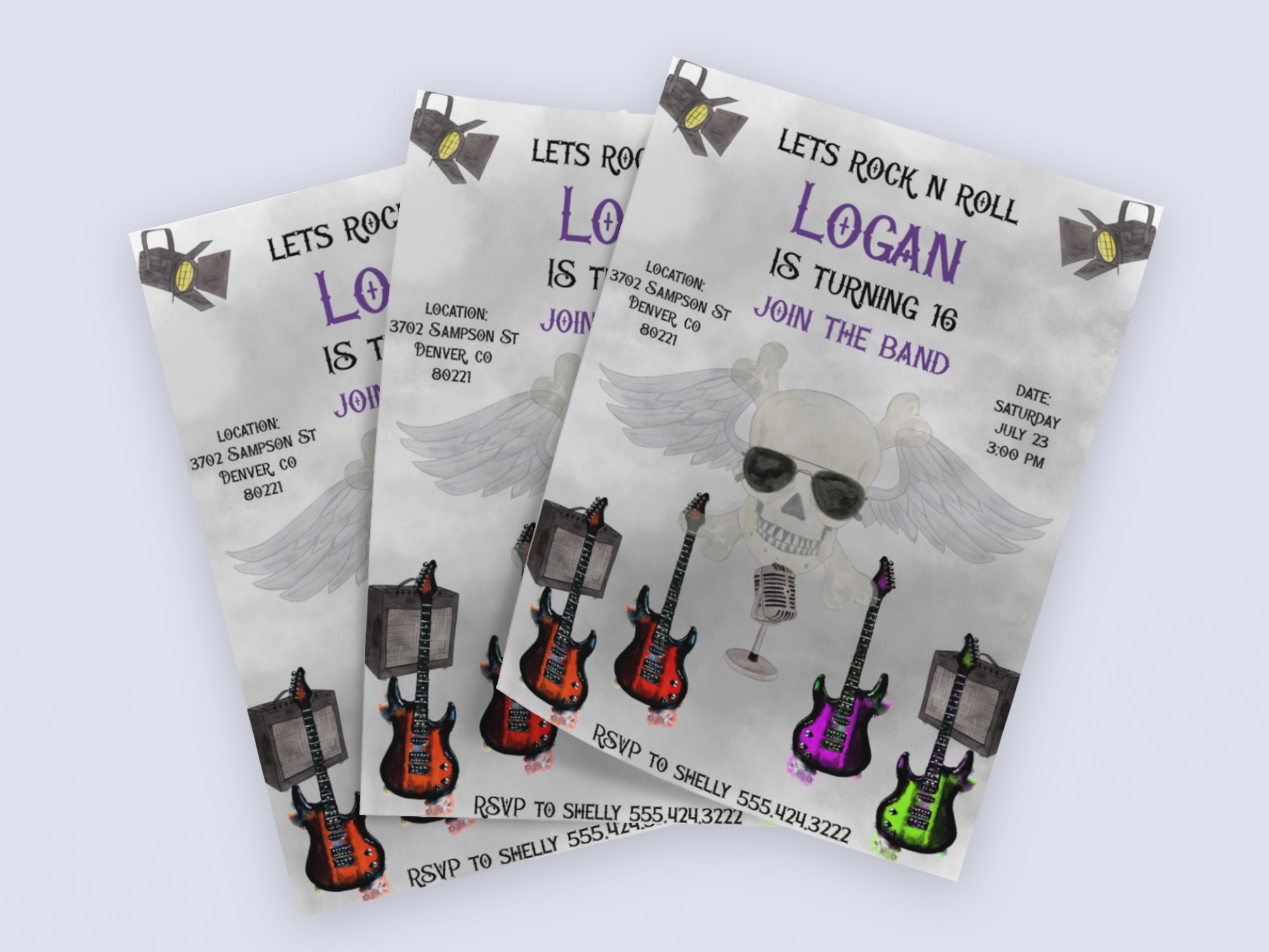 Invitación de cumpleaños temática de guitarra rockstar rock and roll ...