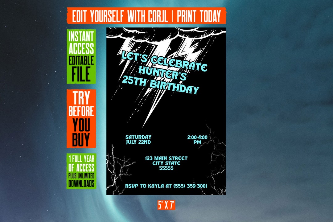 EDITABLE Lightning and Thunder Invitation, Lighting and Thunder Invites ...