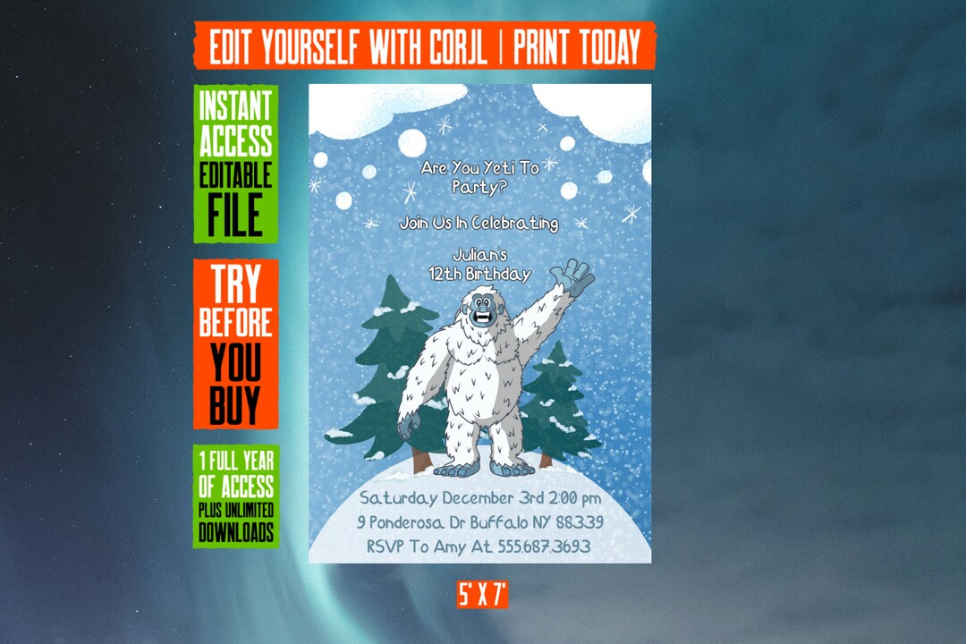 Editable Are You Yeti to Party Birthday Party Invitations With Thank ...
