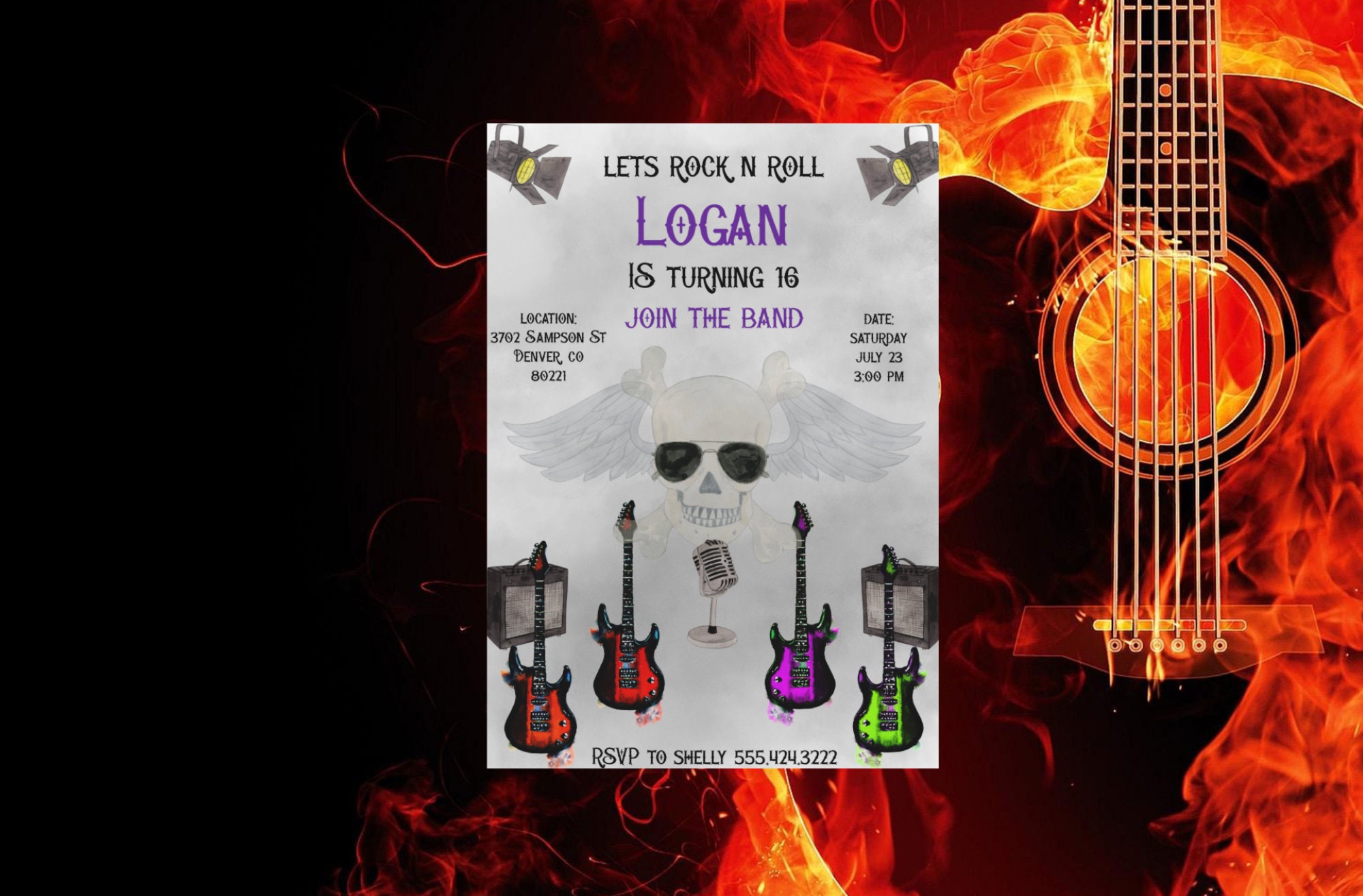 Rockstar Rock and Roll Guitar Themed Birthday Invitation Editable ...