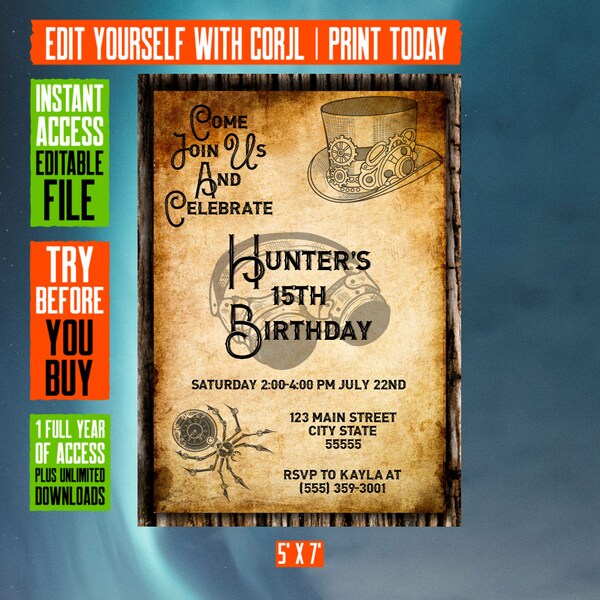 Steampunk Invitation Instant Download - Etsy